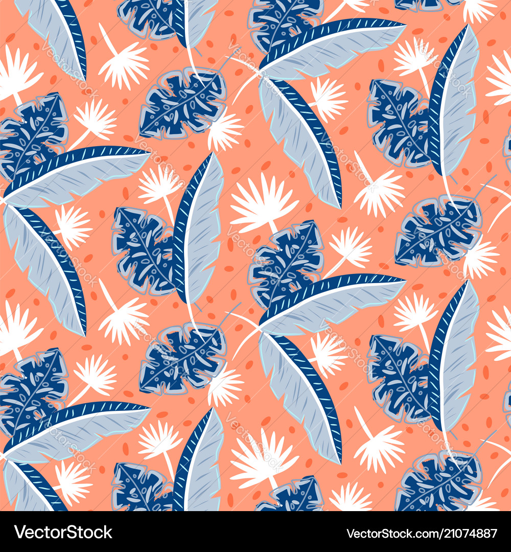 Blue and red tropic island leaves pattern for Vector Image