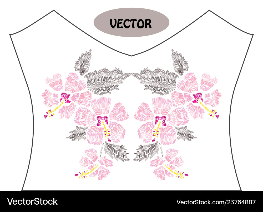 Embroidery floral bouquet Royalty Free Vector Image