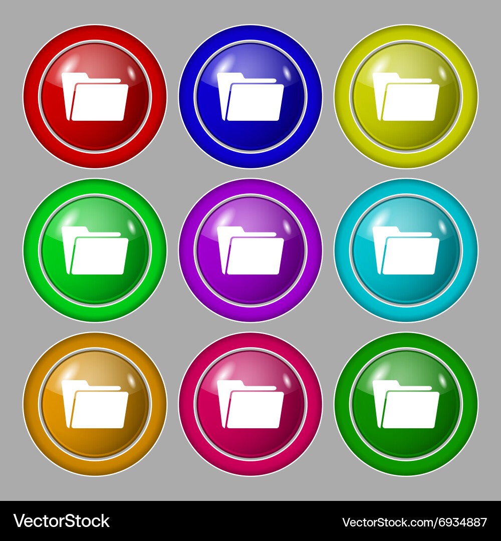 Folder icon sign symbol on nine round colourful Vector Image