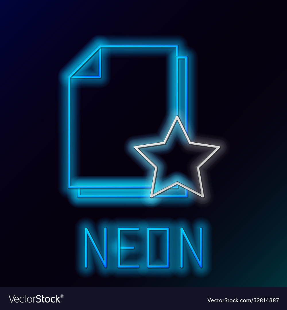 Glowing neon line document with star icon isolated