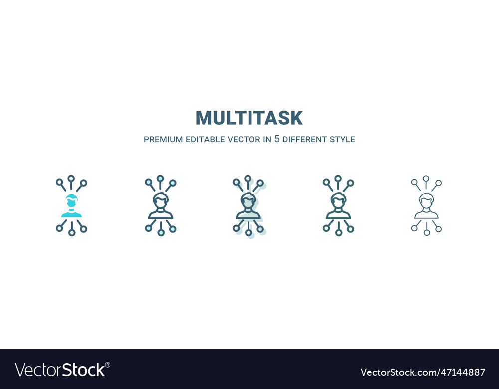 Multitask icon in 5 different style outline Vector Image