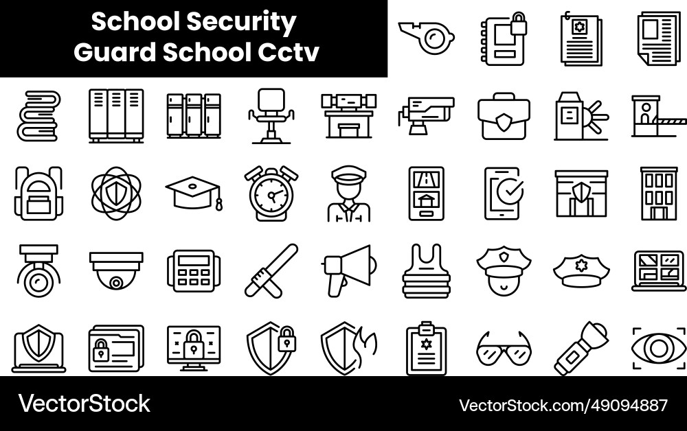 Set of outline school security guard cctv Vector Image