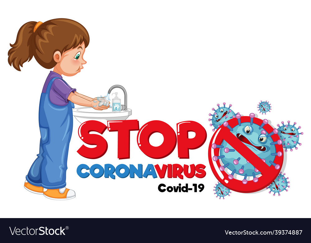 Stop coronavirus banner with a girl washing hands Vector Image