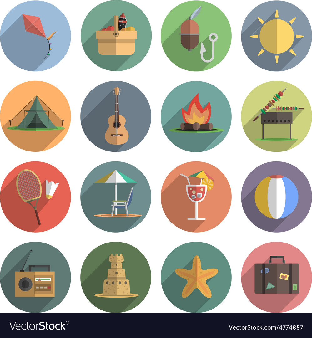 Summer icon flat set Royalty Free Vector Image