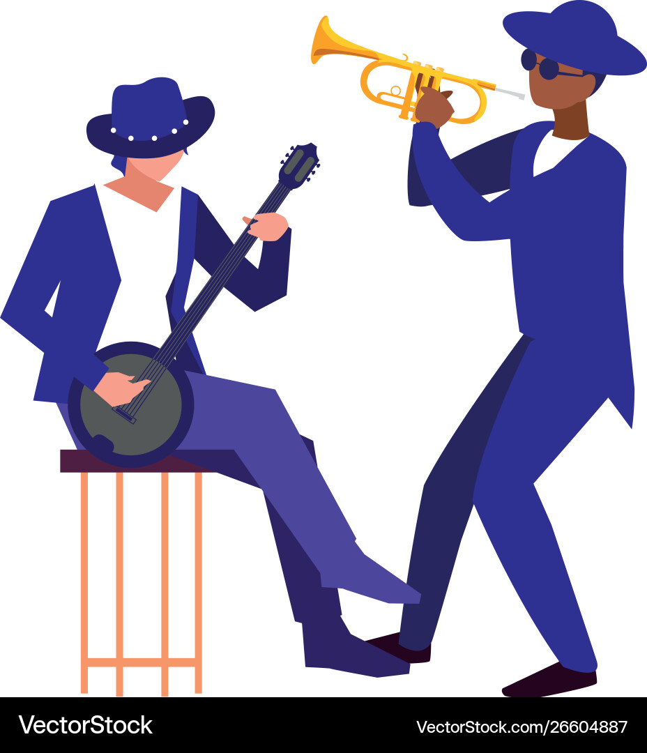 Two male musicians musical instruments Royalty Free Vector