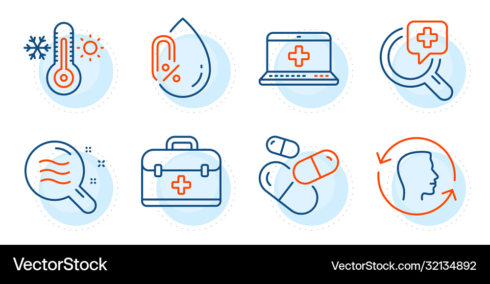 Capsule pill thermometer and first aid icons set Vector Image