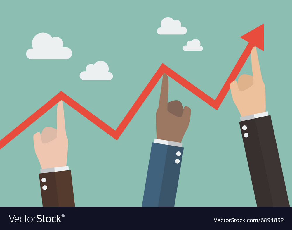 Hands pushing graph up Royalty Free Vector Image