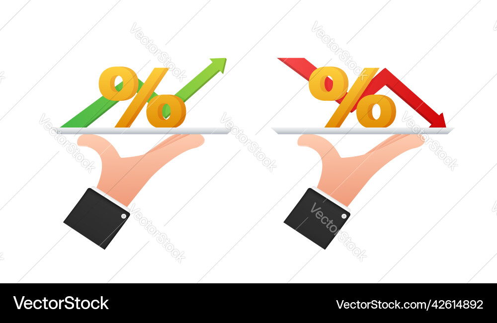 Hands with tray percentage arrow up and down Vector Image