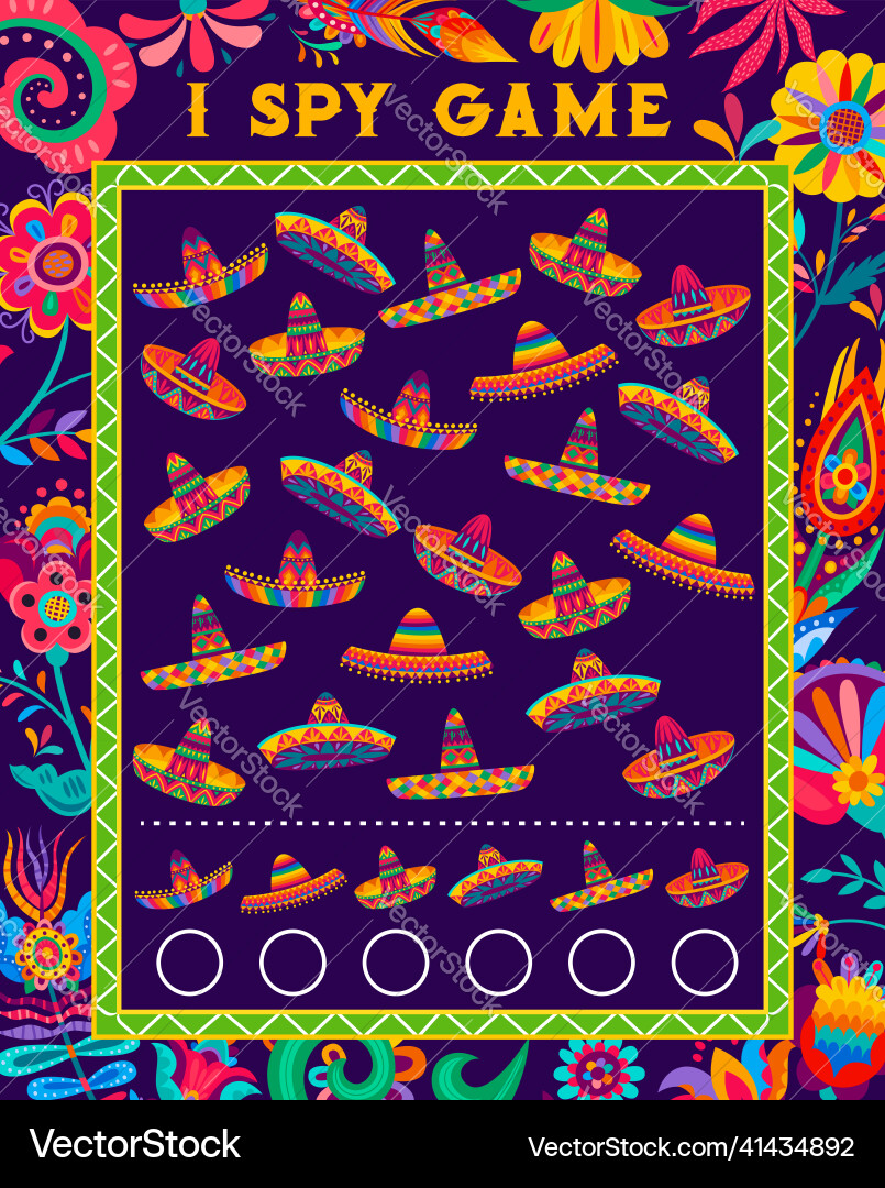 I spy game count mexican sombrero hats math Vector Image