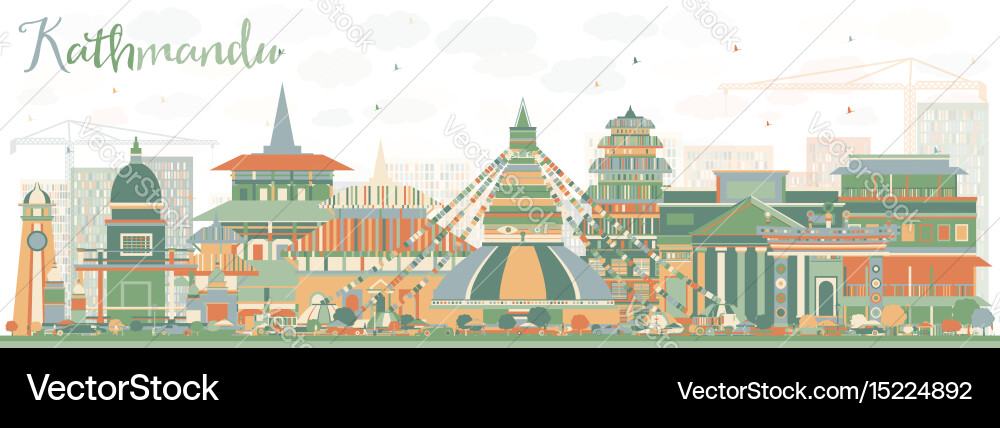 Kathmandu skyline with color buildings Royalty Free Vector