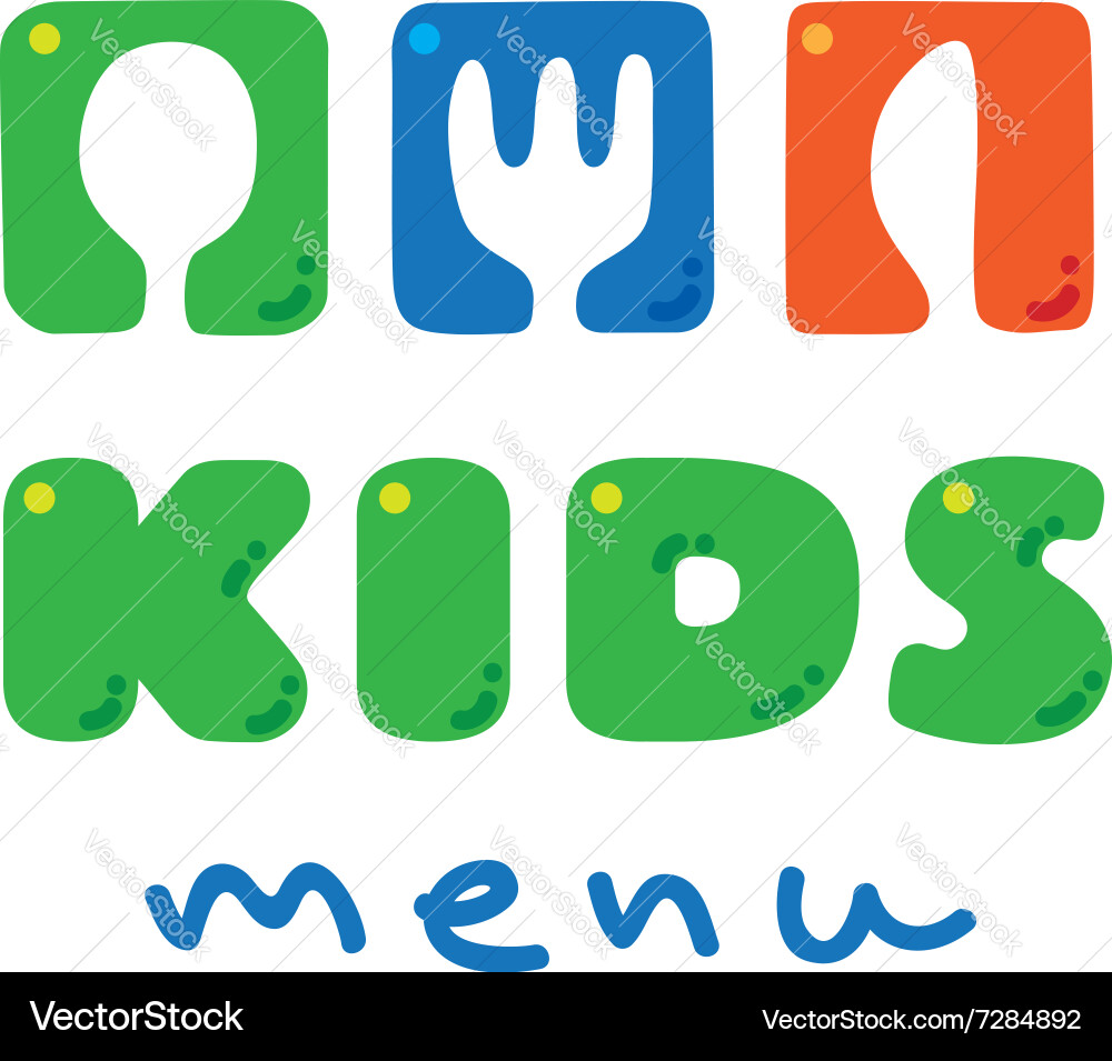 Kids menu logo with funny spoon fork and knife Vector Image
