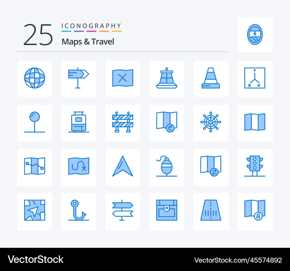 Maps travel 25 blue color icon pack including Vector Image