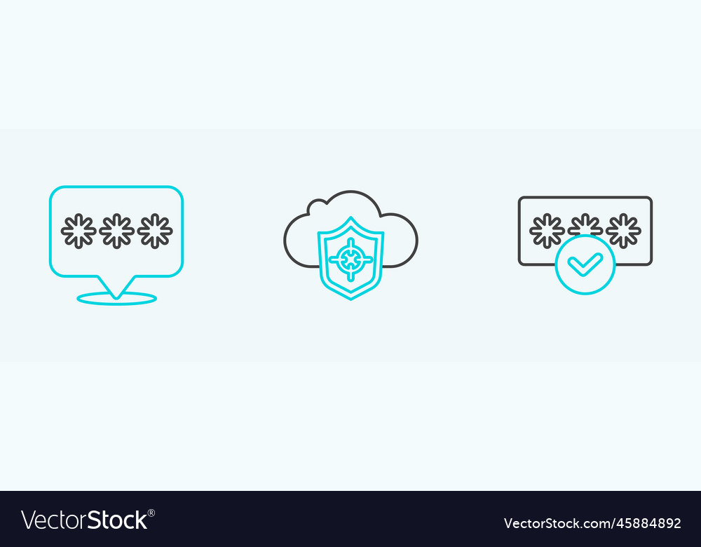 Set Line Password Protection And Cloud And Shield Vector Image