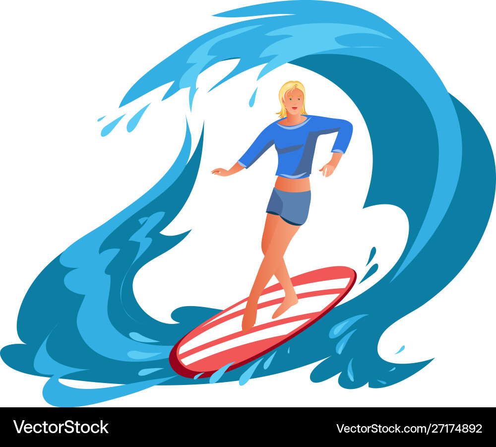 Surfer girl in action raster flat Royalty Free Vector Image