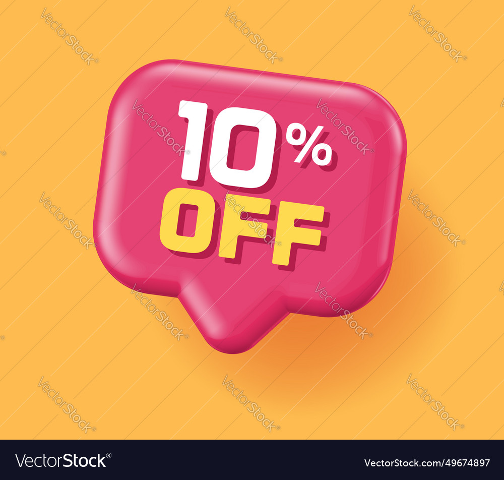 10 percent sale off discount badge 3d bubble icon Vector Image