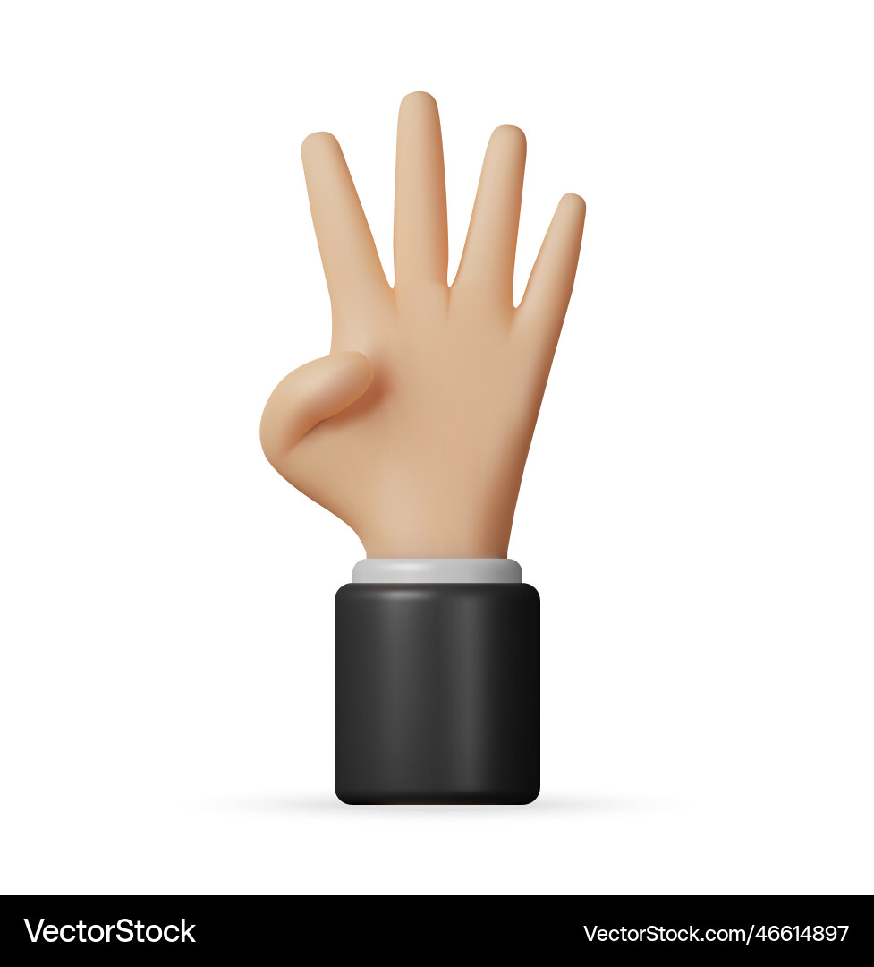 3d hand showing four fingers isolated Royalty Free Vector