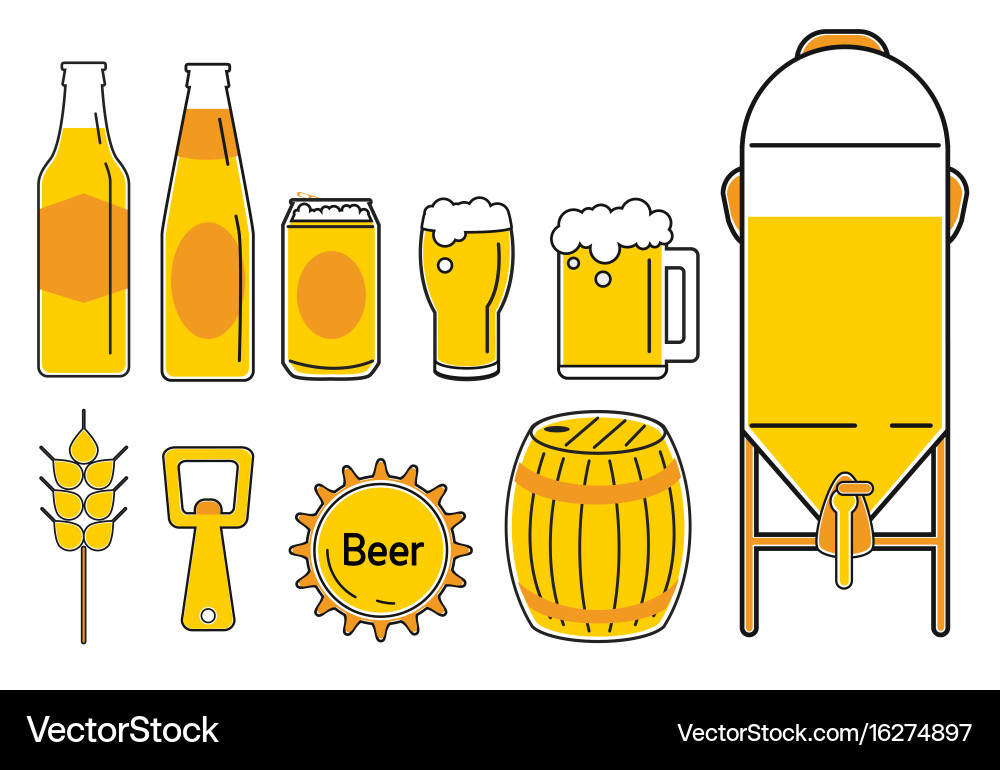 Beer icon line cartoon 2 Royalty Free Vector Image