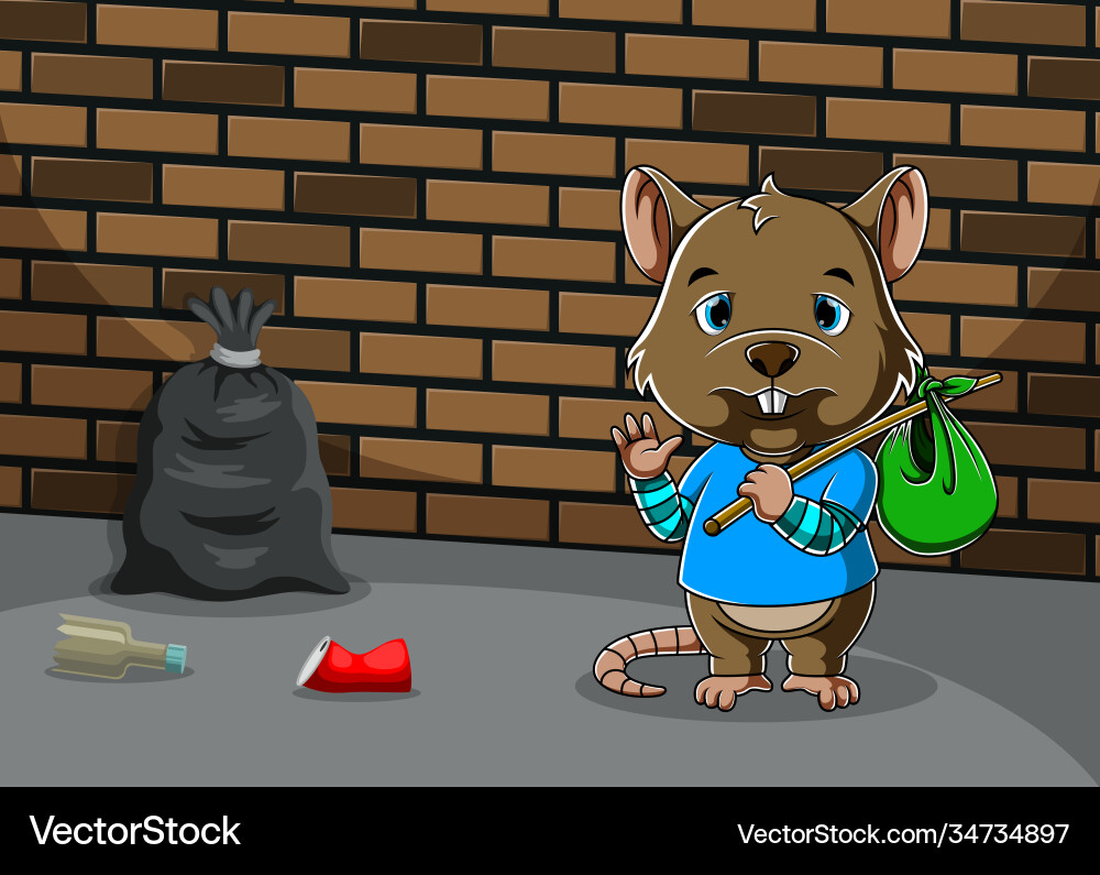 Beggar mouse standing and holding his bag Vector Image