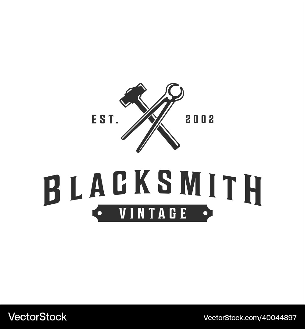 Blacksmith hammer tongs logo vintage template Vector Image