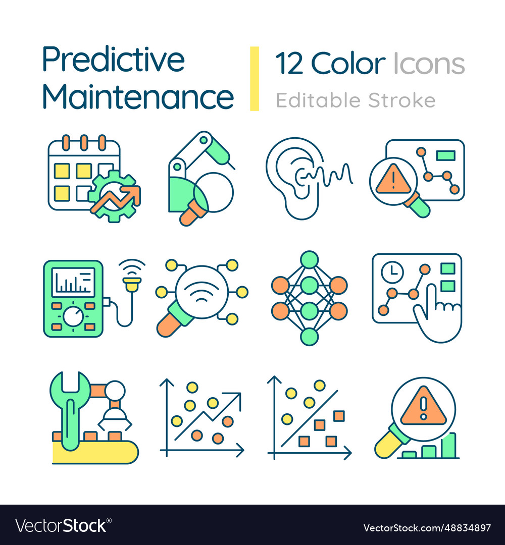 Editable icons representing predictive maintenance Editable icons representing predictive maintenance