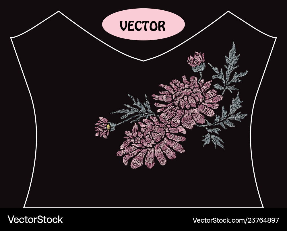 Embroidery floral bouquet Royalty Free Vector Image
