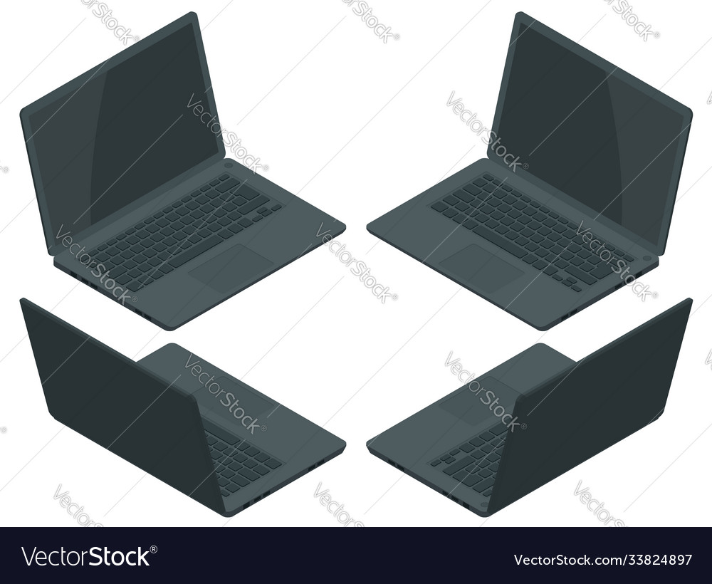 Isometric black laptop computer realistic Vector Image
