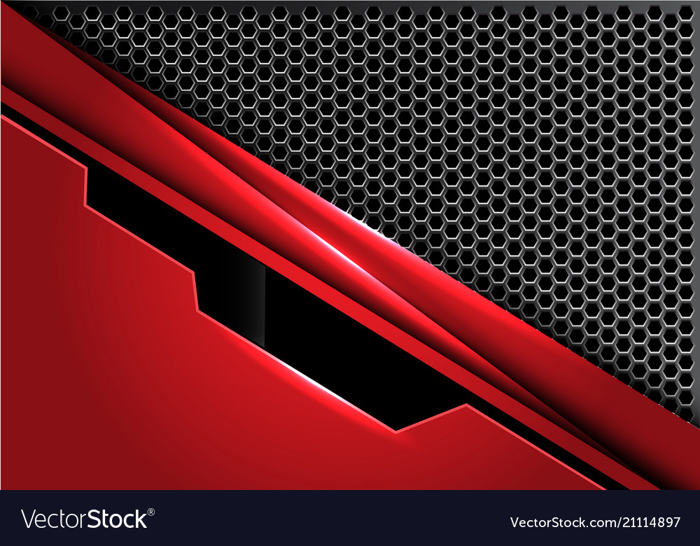 Red Black Line Plate On Silver Hexagon Mesh Vector Image