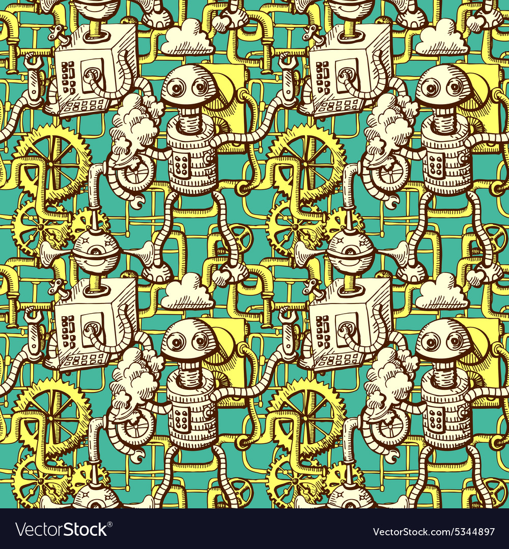 Robots seamless pattern Royalty Free Vector Image