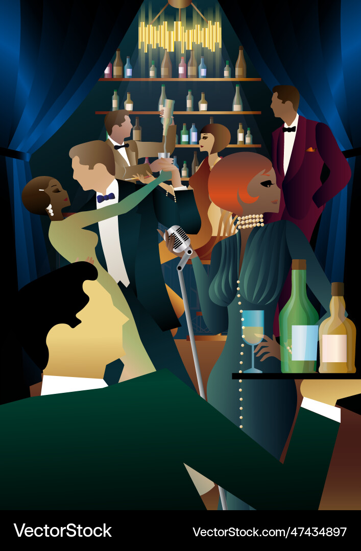 Singer and people dance drink alcohol Royalty Free Vector