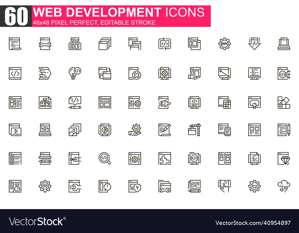 Web development thin line icon set application Vector Image
