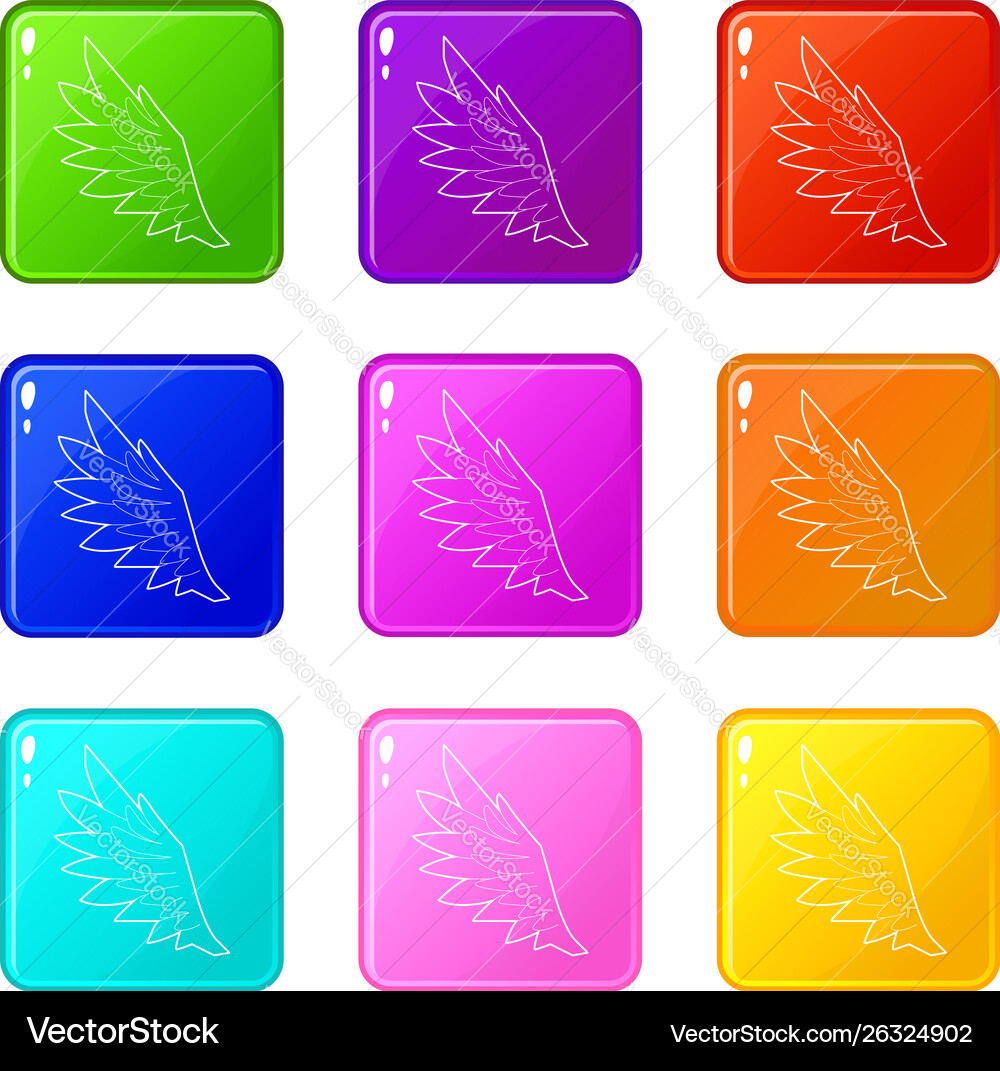 Bird wing icons set 9 color collection Royalty Free Vector