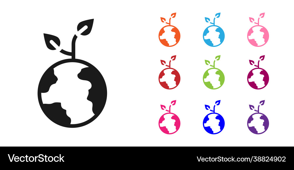 Black volunteer team planting trees icon isolated Vector Image