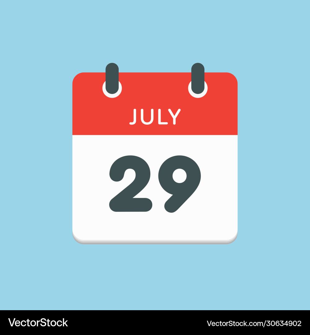 Icon calendar day 29 july summer days year Vector Image