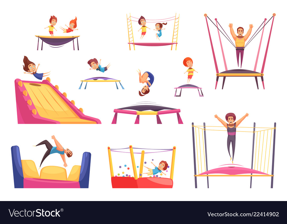 Jumping trampolines essentials set Royalty Free Vector Image