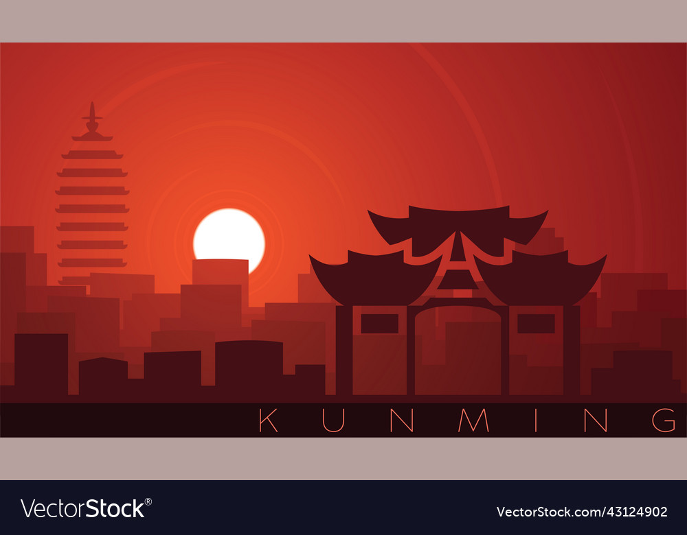 Kunming low sun skyline scene Royalty Free Vector Image