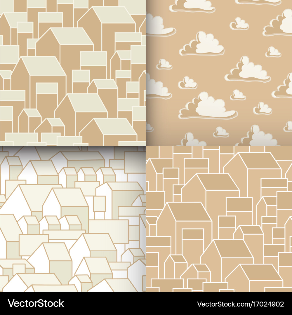 Set of unusual seamless patterns with houses Vector Image