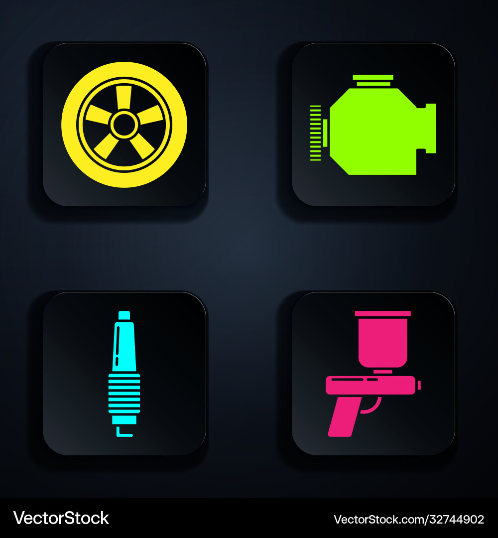 Set paint spray gun car wheel car spark plug Vector Image