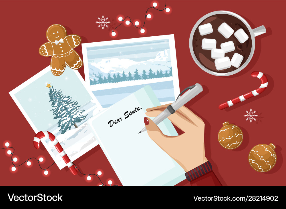 Woman hands typing a letter for santa Royalty Free Vector