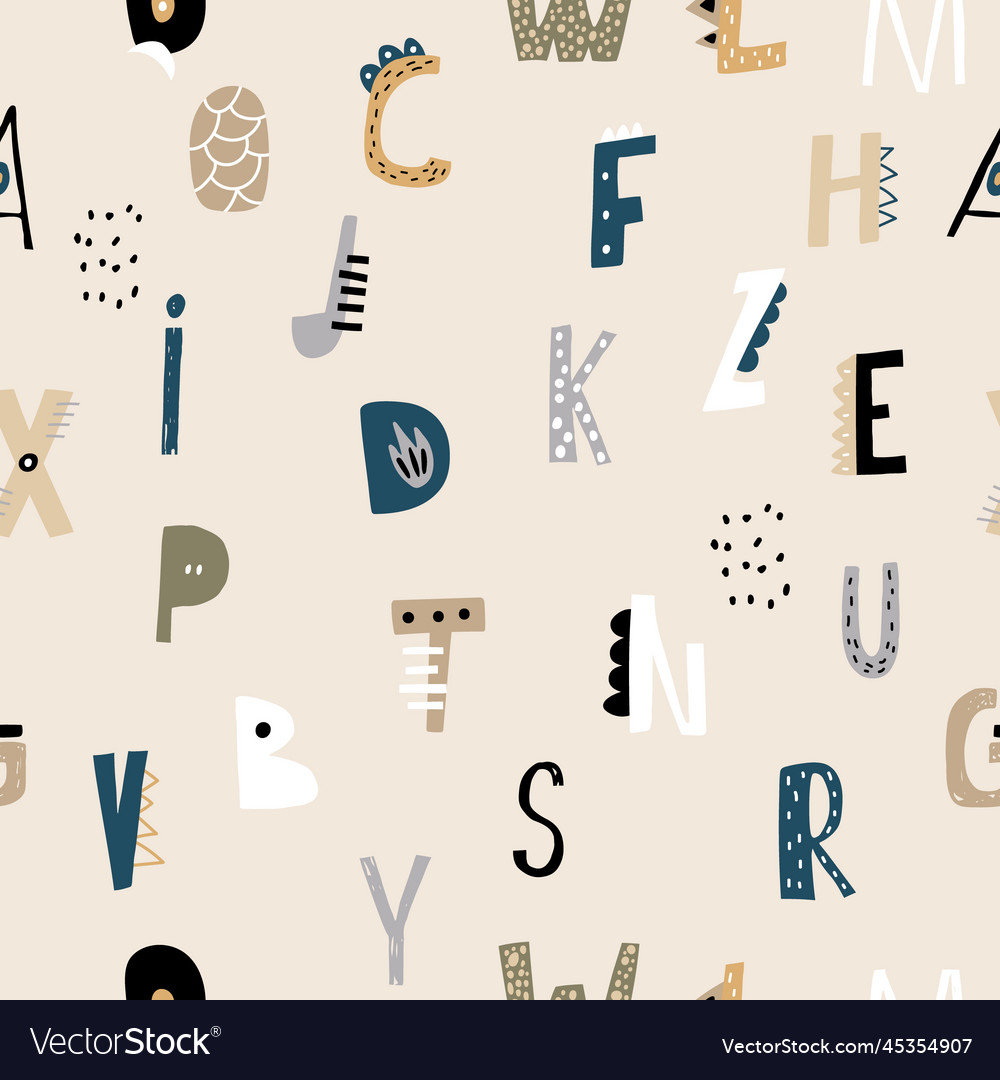 Abstract dino abc cartoon seamless pattern cute Vector Image