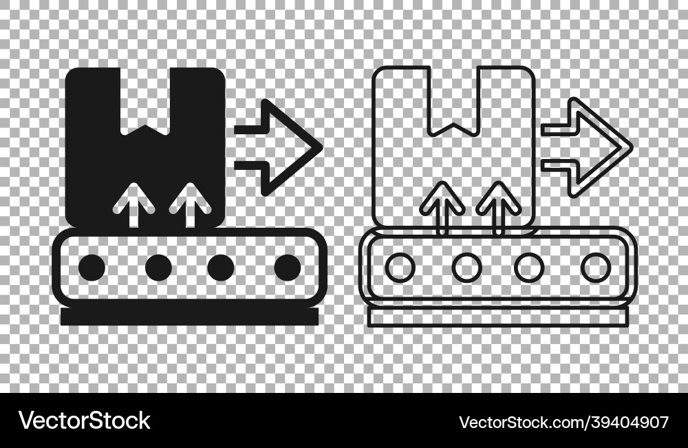 Black conveyor belt with cardboard box icon Vector Image