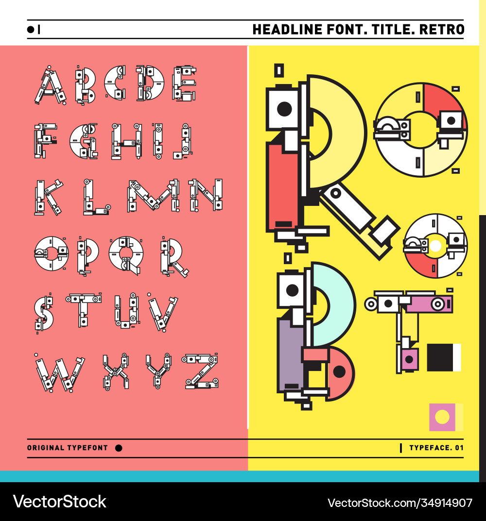 Colorful retro alphabet unique fonts for design Vector Image
