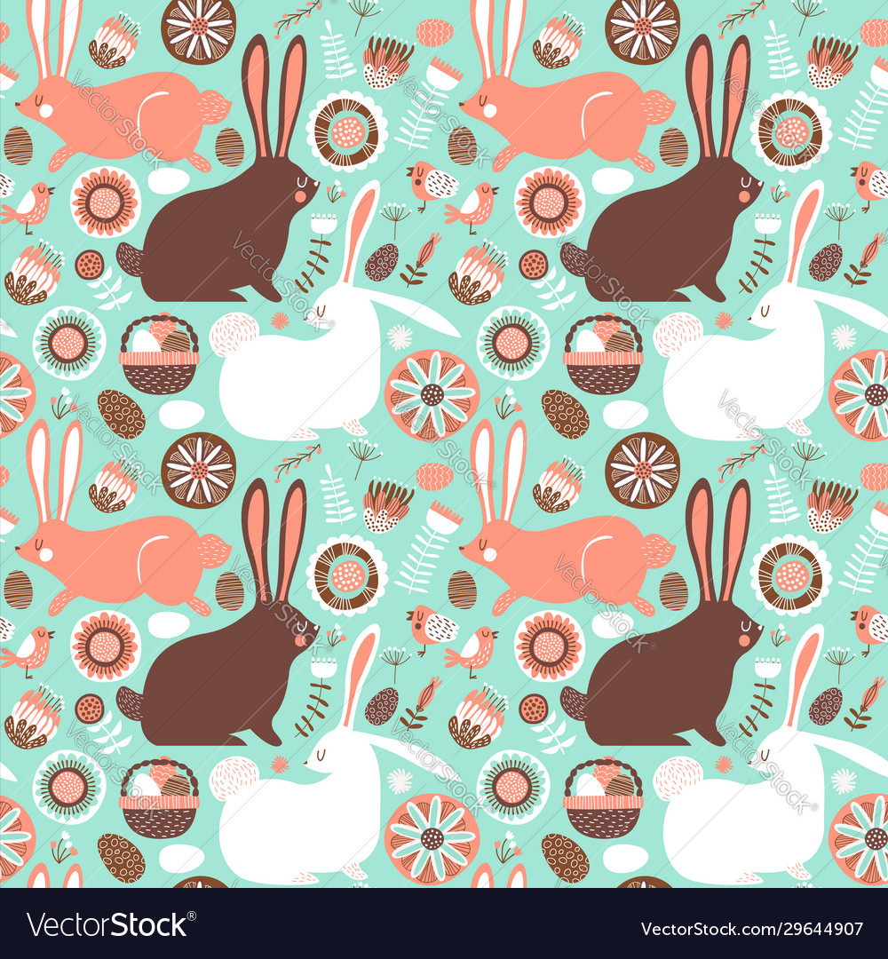 Easter rabbit spring doodle seamless pattern Vector Image