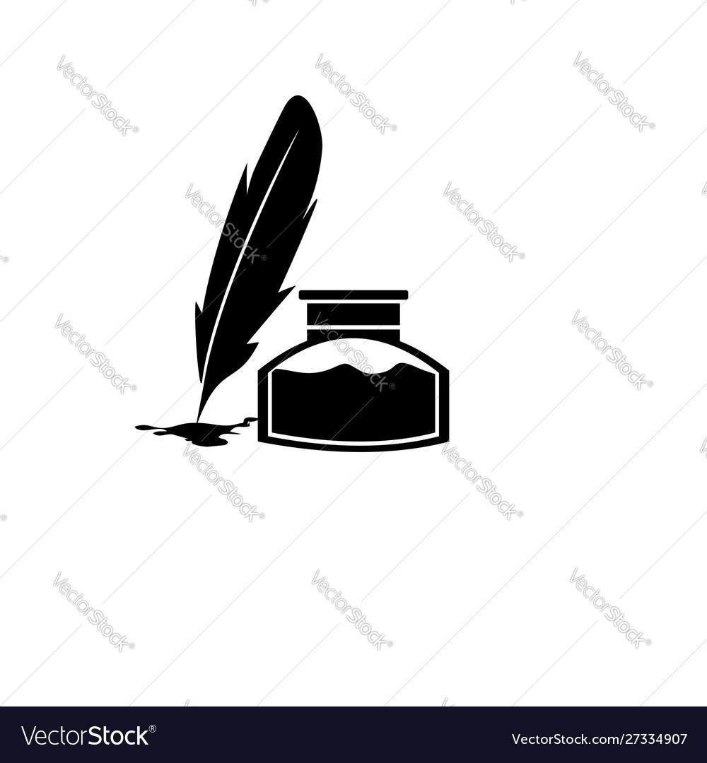 Feather Pen Ink And Ink Bottle Icon Isolated Sign Vector Image