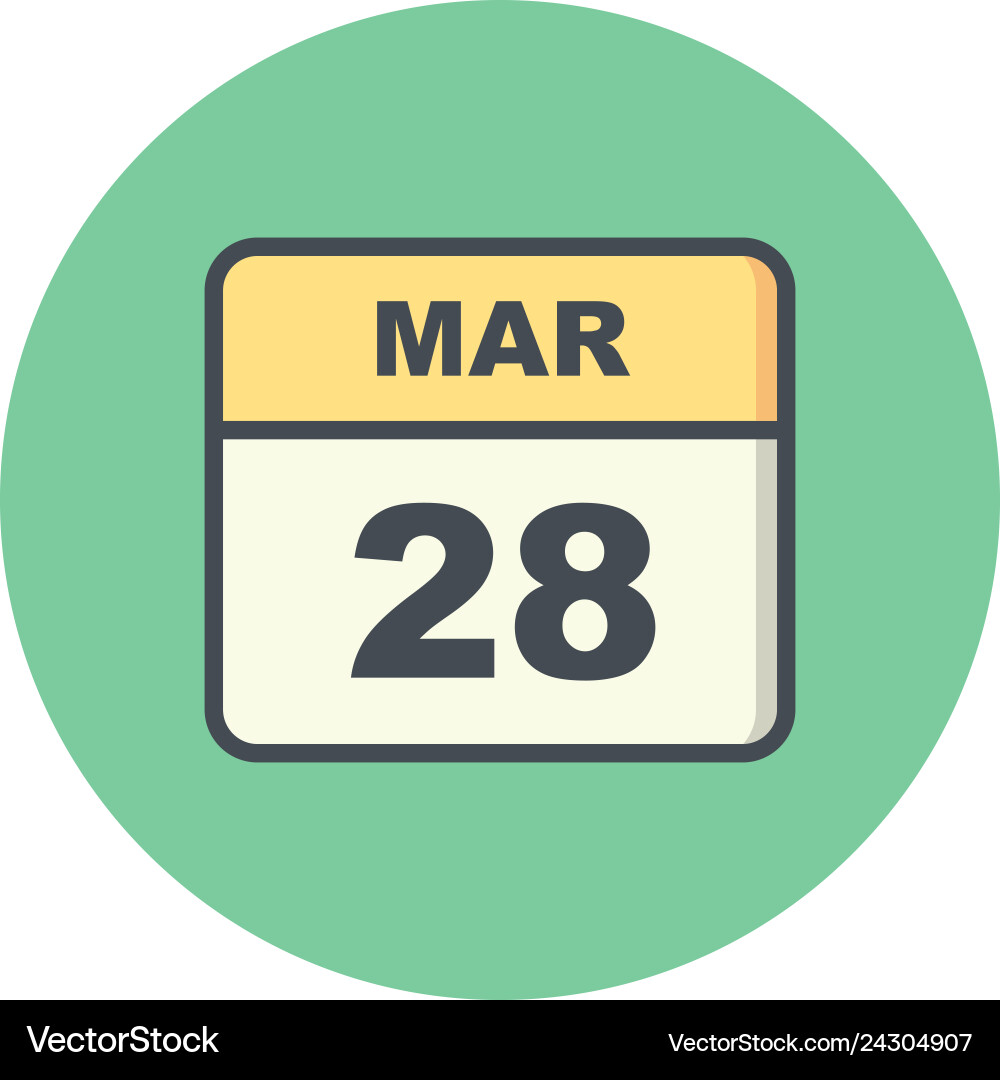 March 28th date on a single day calendar Vector Image