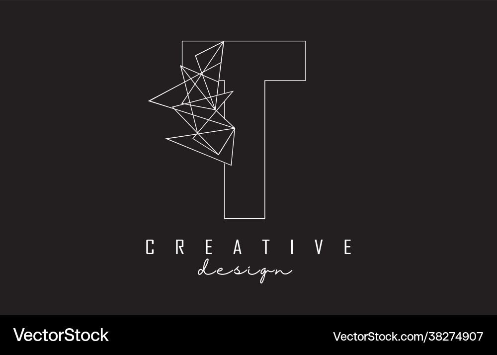 Outline letter t logo design with broken stone Vector Image
