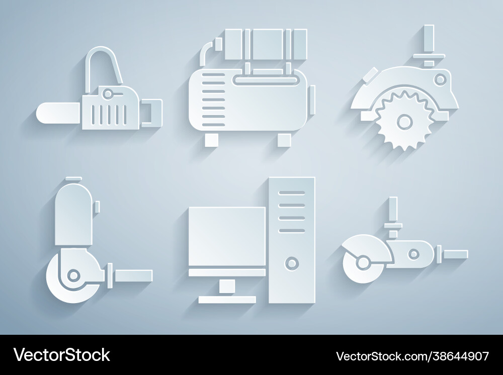 Set computer monitor electric circular saw angle Vector Image