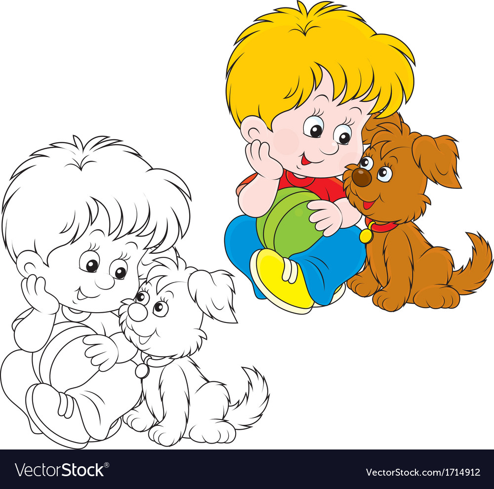 Boy and puppy Royalty Free Vector Image - VectorStock