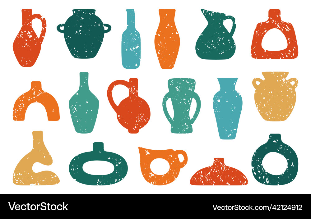 Ceramic pot vase jug shape jar bottles grunge set Vector Image
