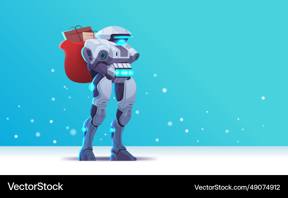Cute santa claus robot cyborg with sack full Vector Image