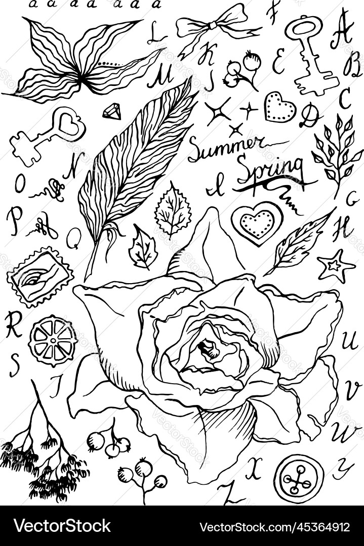 Hand drawn symbol ink line art set Royalty Free Vector Image